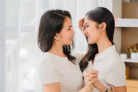 Lesbian Couple Concept Beautiful Asian Girllesbian Couple In A Room At