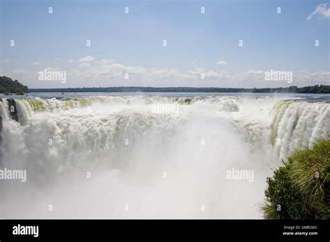 Panoramic View Of Devils Throat Waterfall At Iguazu Falls In Argentina