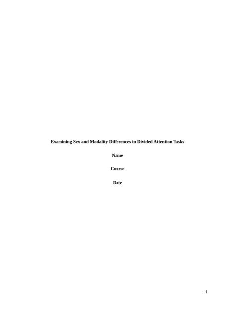 Examining Sex And Modality Differences In Divided Attention Tasks