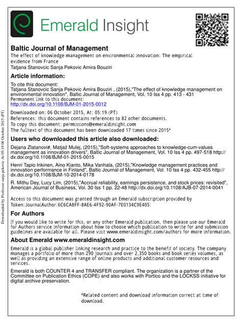 Pdf The Effect Of Knowledge Management On Environmental Innovation
