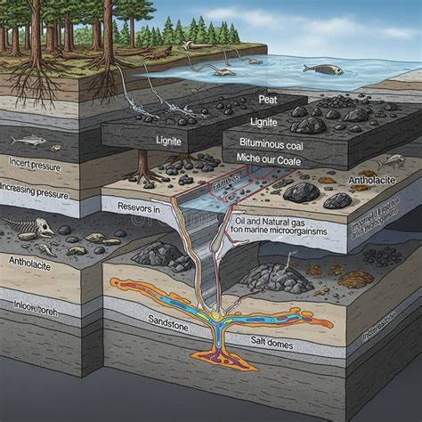 Layers Labeled As Peat Lignite Sub Bituminous Coal And Anthracite