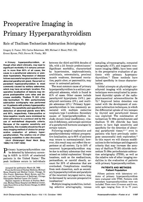 Preoperative Imaging In Primary Hyperparathyroidism Role Of