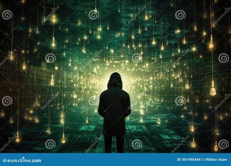 A Hacker In A Hoodie Standing In Front Of A Glowing Matrix Background Depict An Anonymous