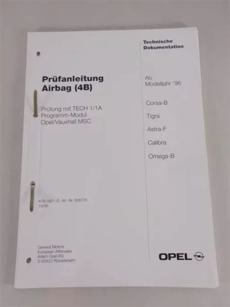 Manuel Instructions D Inspection Opel Corsa B Tigre Astra F Chris Airbag B Eur