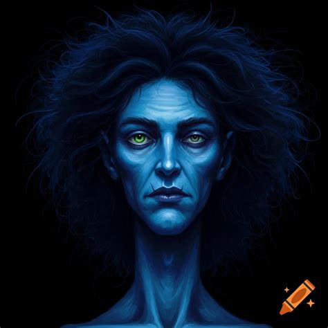 Blue Skinned Person With Wild Hair And Green Eye On Craiyon