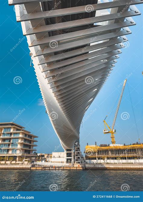 Dubai Water Canal Helix Bridge Pedestrian Bridge With Water Taxi In