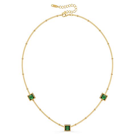 Bullion Gold Square Bezel Yellow Gold Zirconia Crystal Necklace