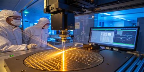 High Tech Cleanroom Activity Focusing On Semiconductor Fabrication With Advanced Equipment And