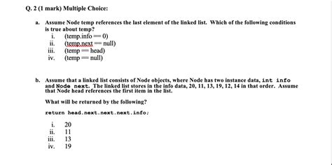 Solved Q 2 1 Mark Multiple Choice A Assume Node Temp
