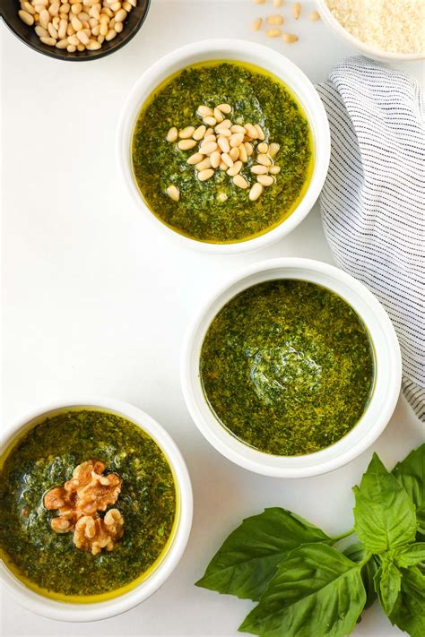 Basil Pesto Pine Nuts Vs Walnuts Vs Without Nuts Elle And Pear