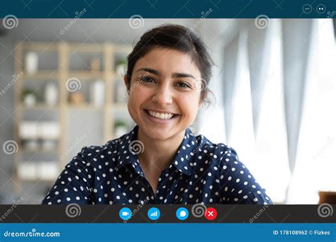 Laptop Webcam View Indian Woman Communicating Distantly By Video Call