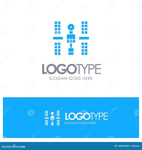 Complex Orbital Platform Satellite Space Blue Solid Logo With Place For Tagline Stock Vector