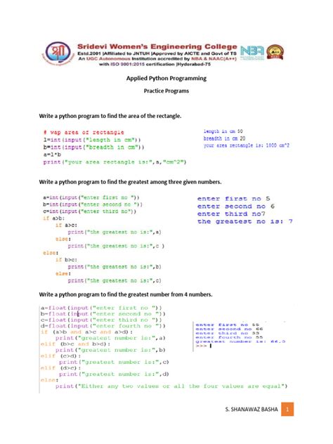 Ece Applied Python Practice Programs Page No 1 2 Pdf