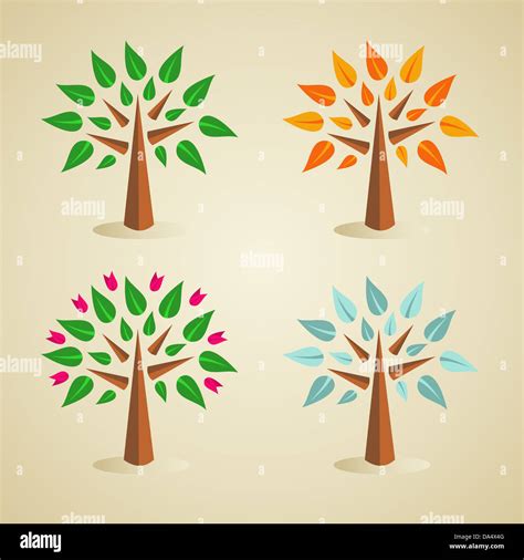 Multicolored Season Tree Set Vector File Layered For Easy