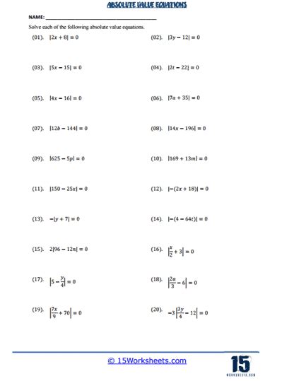 Absolute Value Equations Worksheets 15