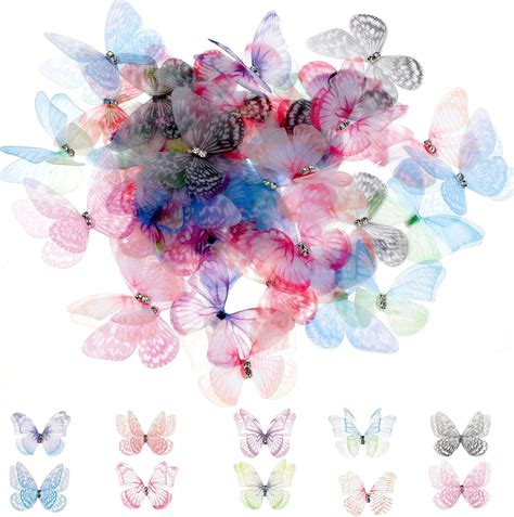 60 Pcs Butterflies For Crafts Organza Fabric Butterfly