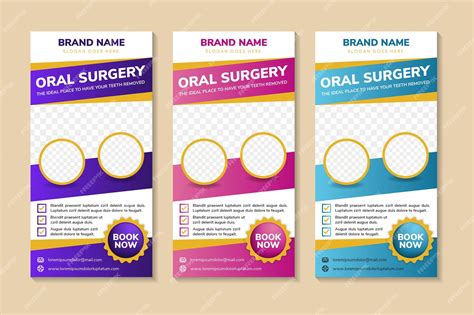 예제 헤드라인이 포함된 롤업 배너 템플릿 디자인은 구강 수술입니다 사진 콜라주의 공간 프리미엄 벡터