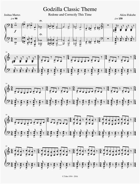Godzilla Classic Theme Sheet Music For Piano Download 850x1100 Png