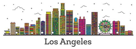 Outline Los Angeles California City Skyline With Color Buildings