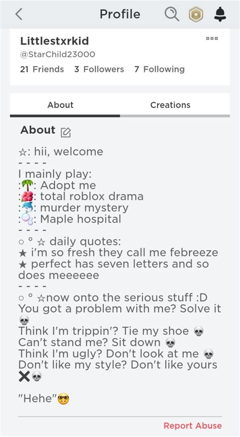 Roblox Bio Ideas