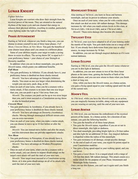 Lunar Knight Fighter Subclass Runearthedarcana