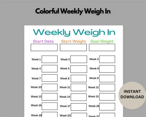 Colorful Weekly Weight Loss Tracker 6 Month Chart Fillable Pdf Etsy
