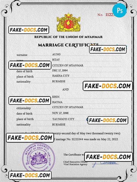 Myanmar Marriage Certificate Psd Template Fully Editable Fake Docs Shop