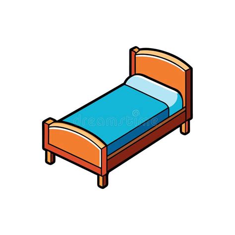 Isometric Double Bed Illustration With Blue Sheet And Pillow Stock