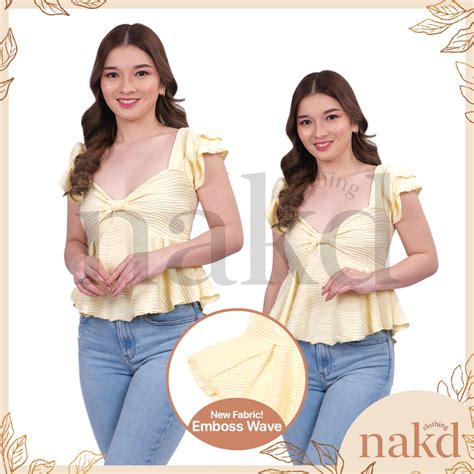Nakd Fashion Barbara Sexy Ribbon Ruffle Sleeves Peplum Daily Casual Classy Bark Crepe Top 1653