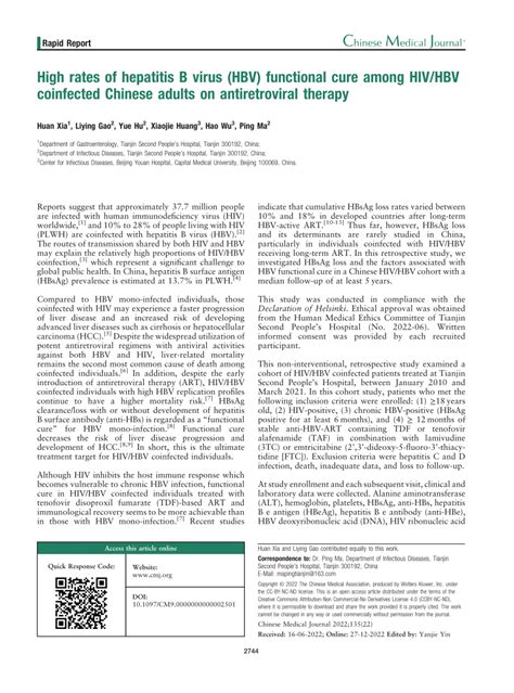 Pdf High Rates Of Hepatitis B Virus Hbv Functional Cure Among Hiv