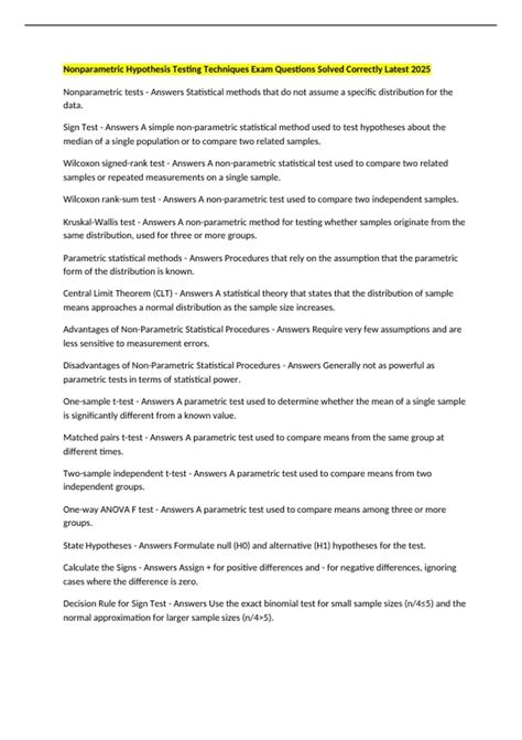 Nonparametric Hypothesis Testing Techniques Exam Questions Solved