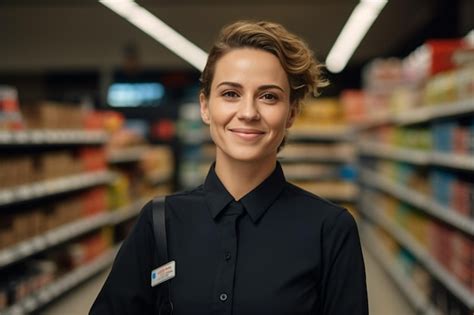Portrait Of Happy Female Supermarket Manager Looking At Camera