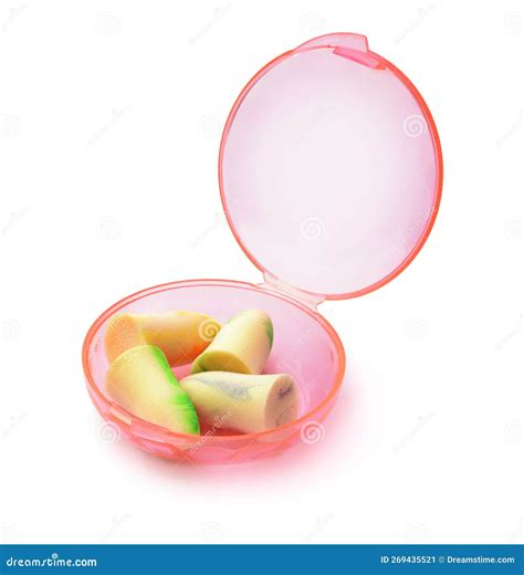 Four Foam Ear Plugs In Plastic Container Stock Image Image Of Object