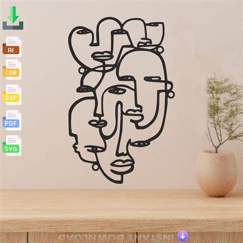 Picasso Women Faces Line Art Laser Cut Svg Dxf File Wall Sticker