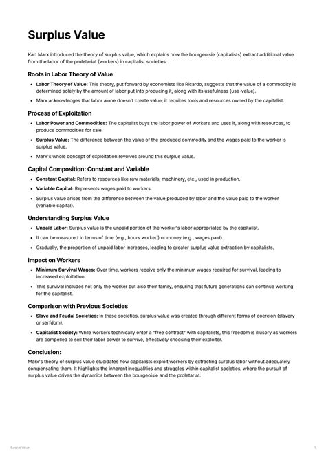 Surplus Value Roots In Labor Theory Of Value Labor Theory Of Value This Theory Put Forward