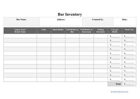 Bar Inventory Template Fill Out Sign Online And Download Pdf