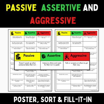 Passive Assertive Aggressive Pack 2 Poster Fill It In Activity