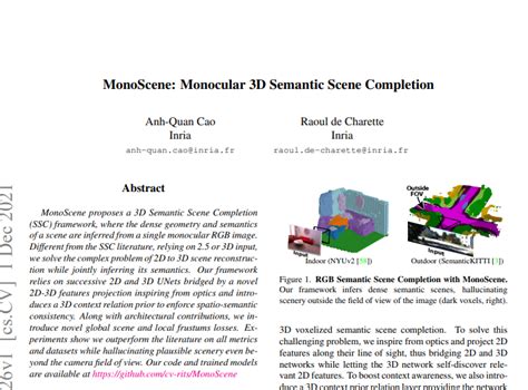 【cvpr 2022】单目3d语义场景完成框架，monoscene Monocular 3d Semantic Scene Completion 专知vip