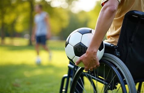 Person In Wheelchair Holds Soccer Ball Playing With Friend In Park