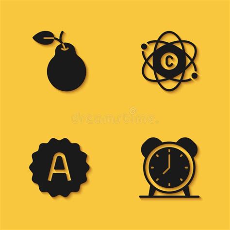 Set Pear Alarm Clock Exam Sheet With Plus Grade And Atom Icon With Long Shadow Vector Stock