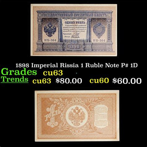 1898 Imperial Rissia 1 Ruble Note P 1d Grades Select Cu