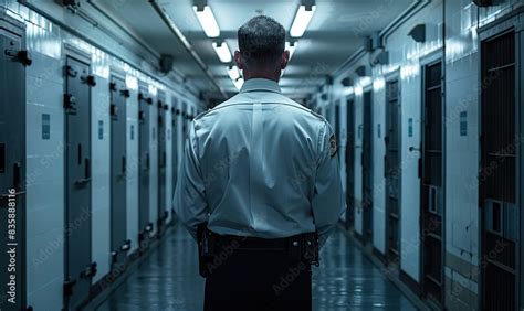 Cinematic Photography Of The Back View Of A White Male Prison Guard