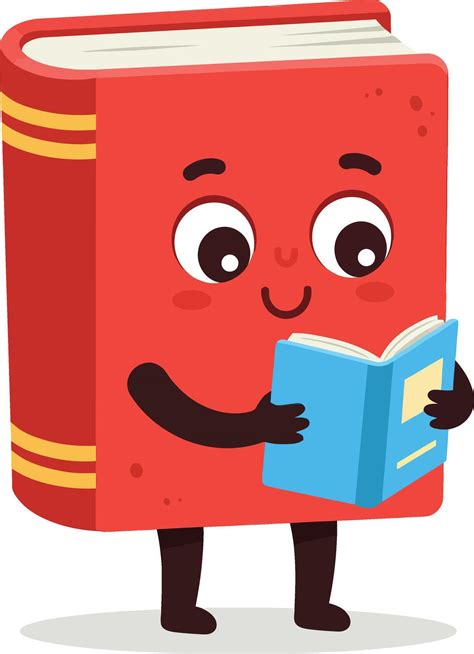 Red Cartoon Book Character Reading A Blue Book Illustration With Happy