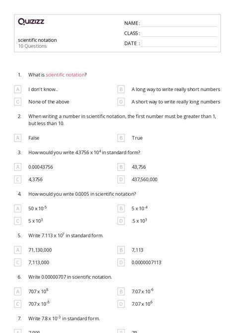 50 Scientific Notation Worksheets For 6th Grade On Quizizz Free
