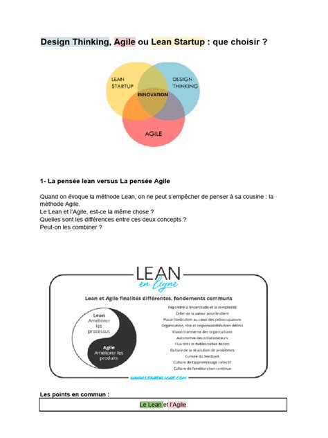 Projet Lean Agile Design Thinking Lean Startup Pdf