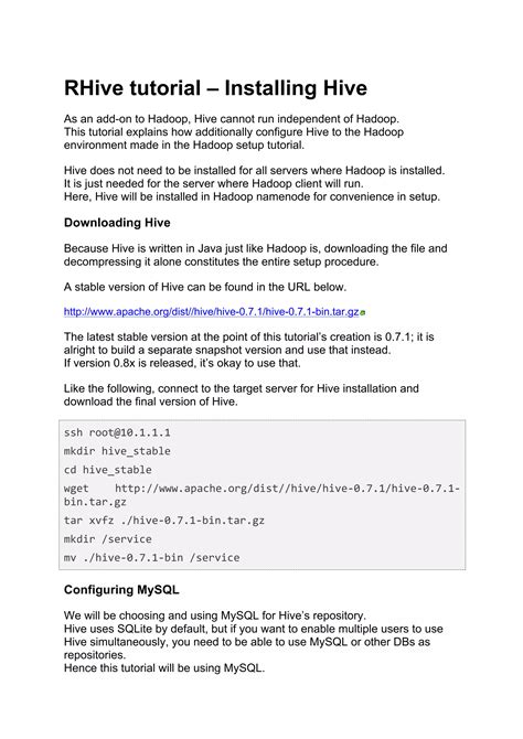 R Hive Tutorial Supplement 2 Installing Hive Pdf