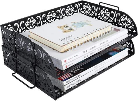 Easypag 2 Tier A4 Metal In Trays Stackable Office Desk Tidy File Holder