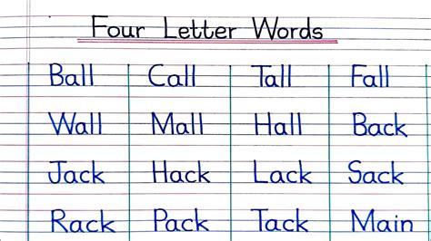 200 Four Letter Words 4 Letter Wordsfour Letter Words In English Learn Phonics Youtube