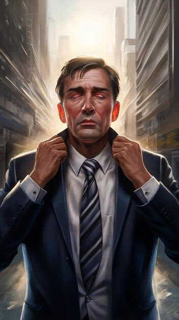 Tired Business Man Feeling Hot And Pulling Collar Premium Ai