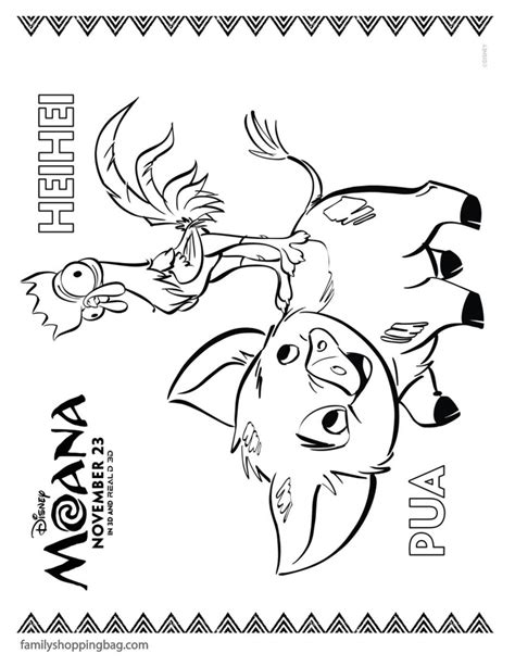 Coloring Moana Pua Hei Princesa Heihei Dysney Disney Sheets Printable